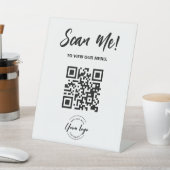 Restaurant Menu Custom QR code Scan Me Logo Pedestal Sign | Zazzle