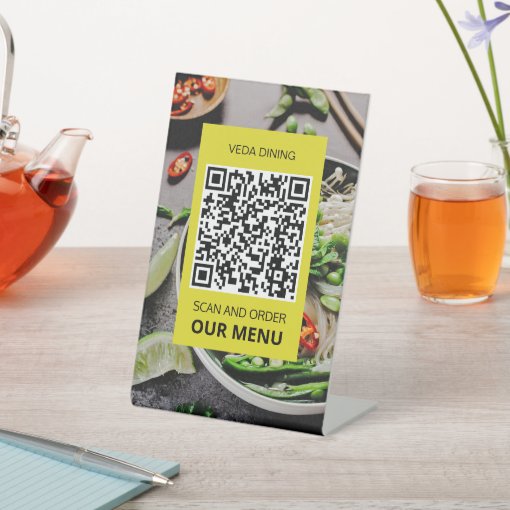 Restaurant Photo Scan Menu Order QR Code Card Pedestal Sign | Zazzle