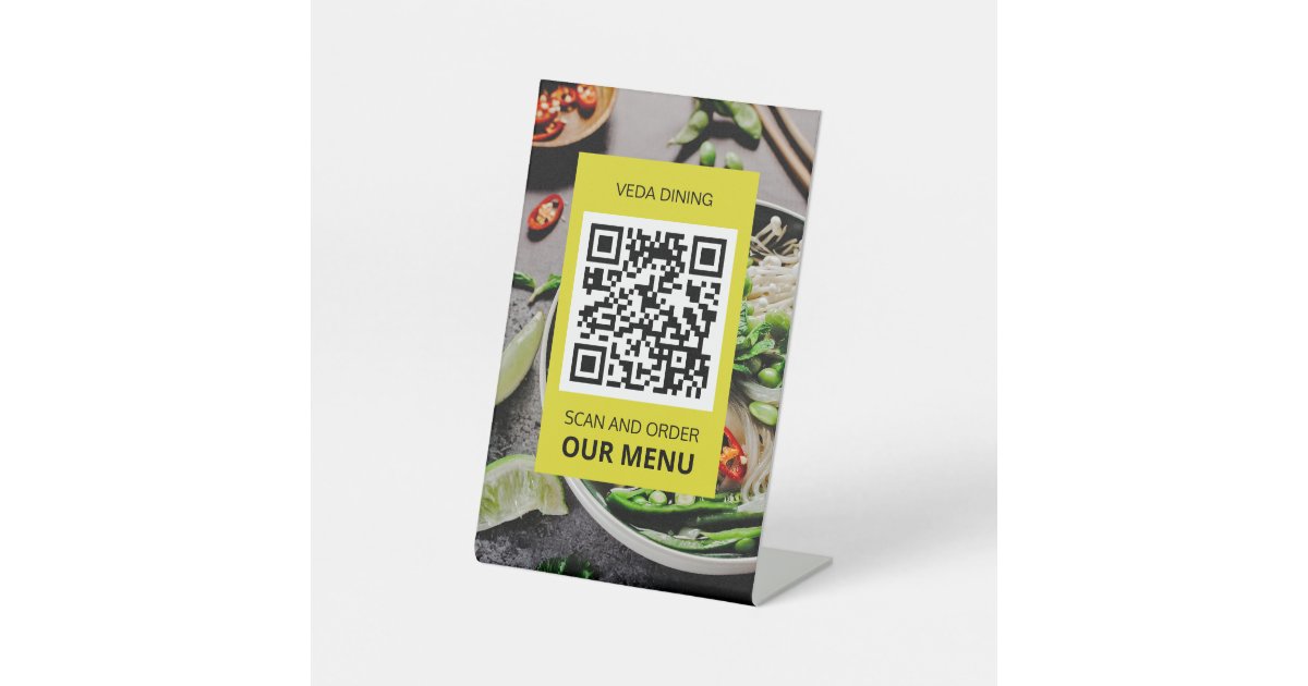 Restaurant Photo Scan Menu Order QR Code Card Pedestal Sign | Zazzle