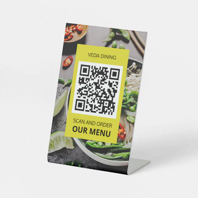 Restaurant Photo Scan Menu Order QR Code Card Pedestal Sign | Zazzle