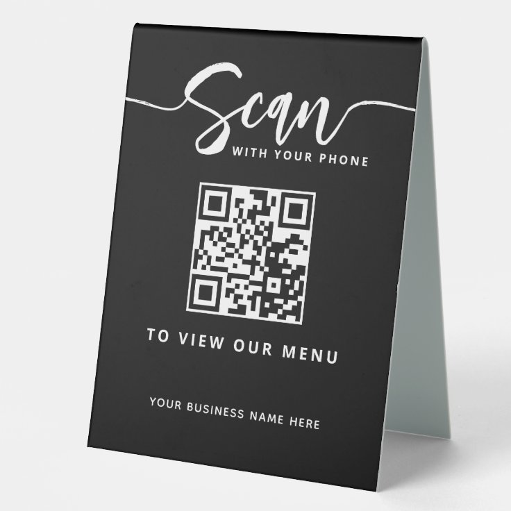 Restaurant QR Code Contactless Menu in Black Table Tent Sign | Zazzle