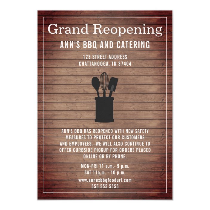 Restaurant Reopening Rustic Wood Crock Invitation | Zazzle.com