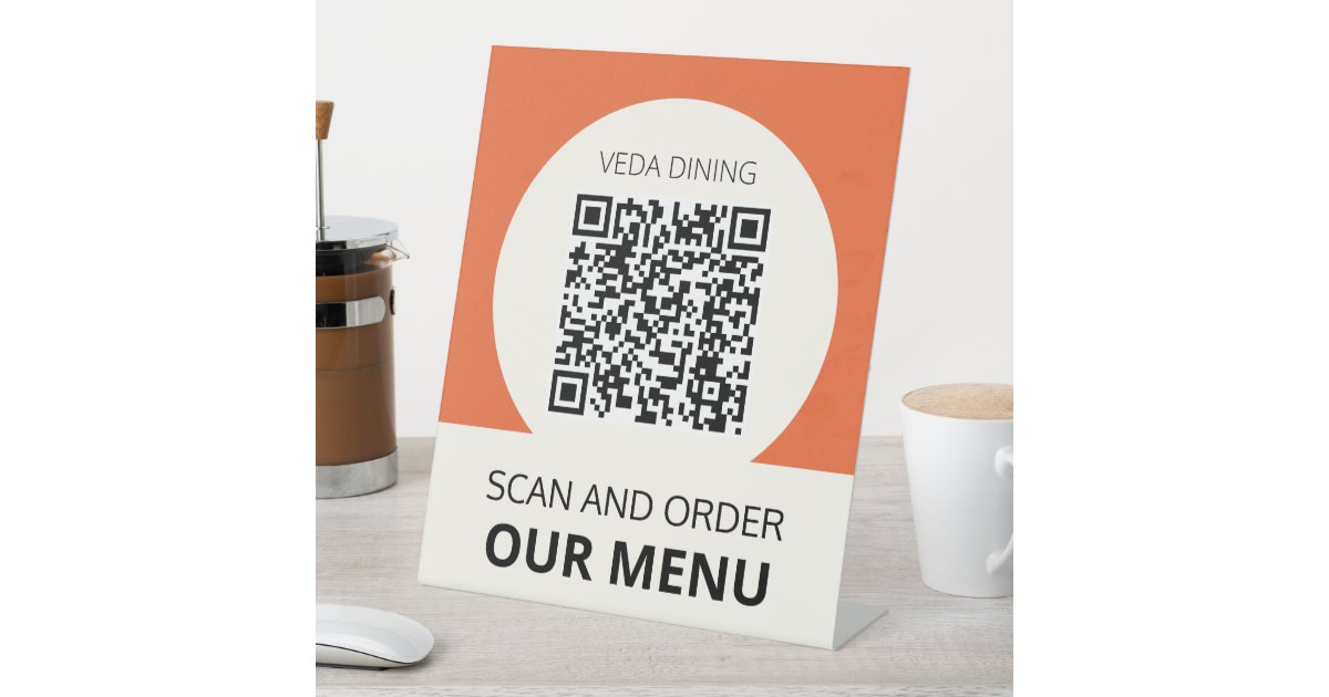 Restaurant Scan Menu Order QR Code Orange Pedestal Sign | Zazzle