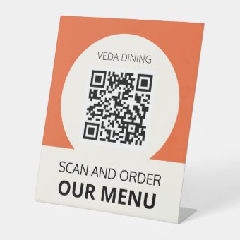 Restaurant Scan Menu Order QR Code Orange Pedestal Sign | Zazzle