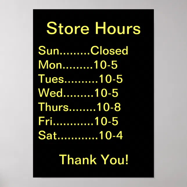 Restaurant Supplies, Business Hours sign, generic Poster | Zazzle