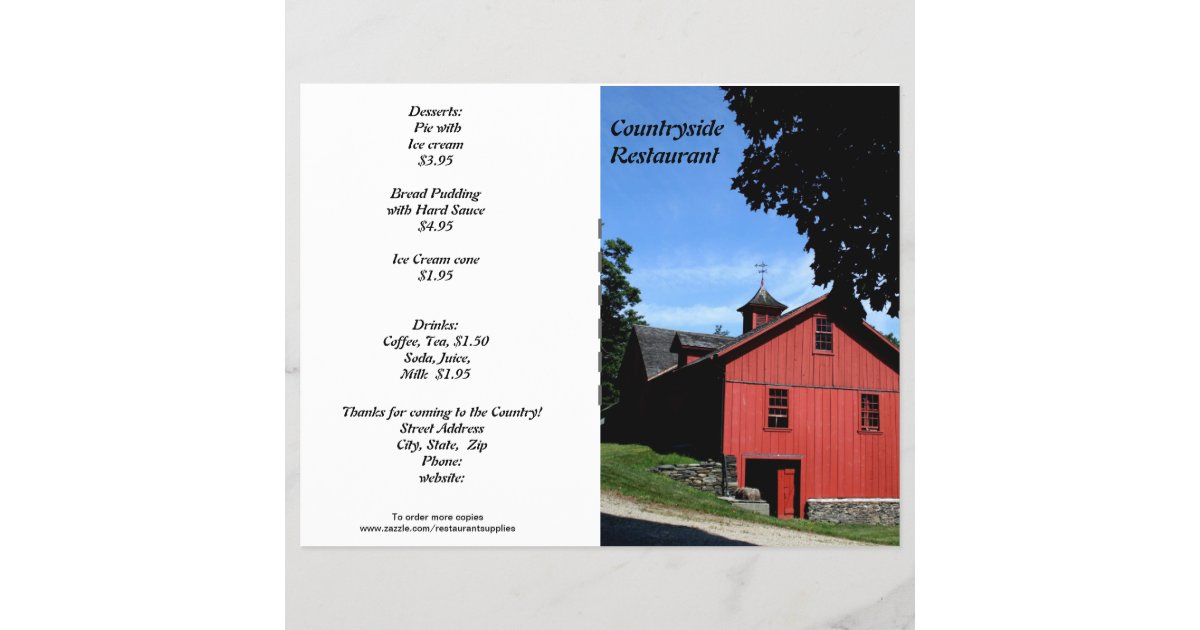 Restaurant Supplies, Countryside Menu, Customize! | Zazzle