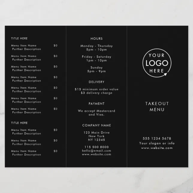 Restaurant Takeout | Black Logo Takeaway Menu | Zazzle