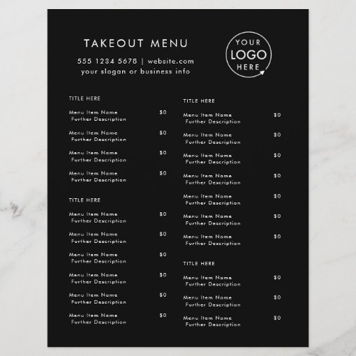 Restaurant Takeout | Black Logo Takeaway Menu Flyer | Zazzle
