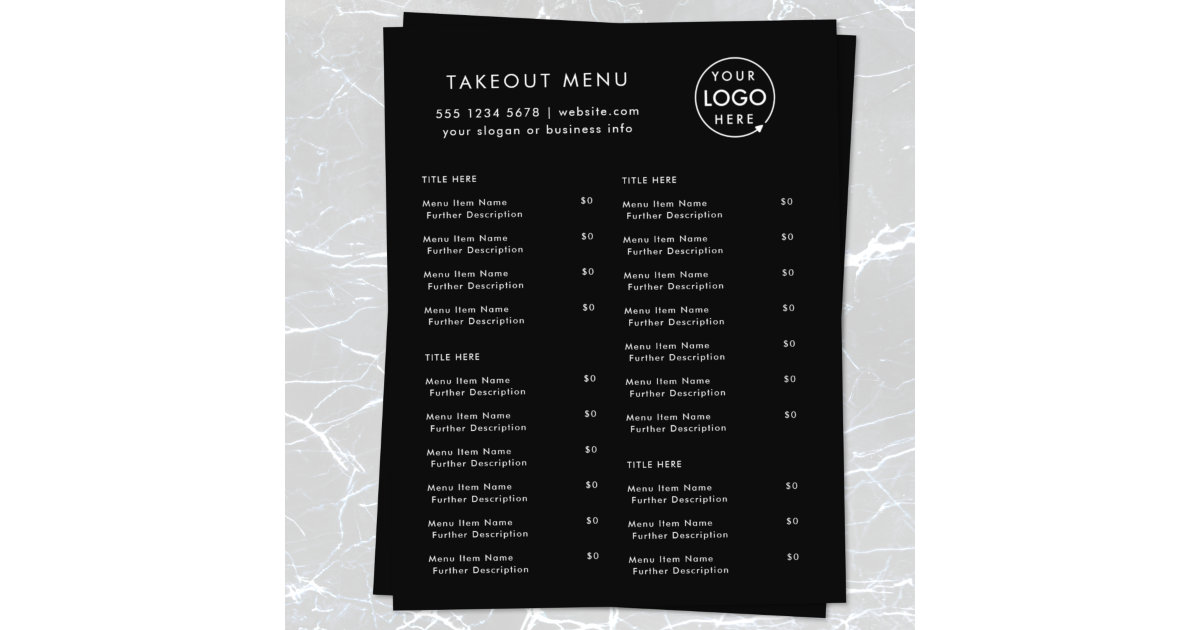 Restaurant Takeout | Black Logo Takeaway Menu Flyer | Zazzle