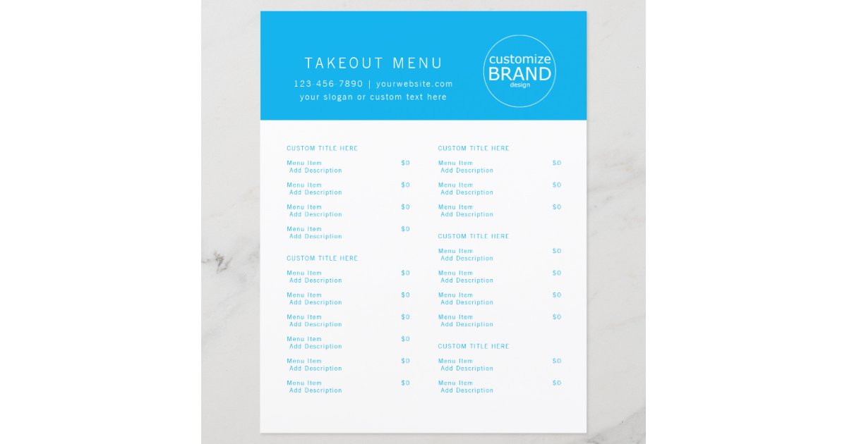 Restaurant Takeout Catering Logo Ocean Blue Menu | Zazzle