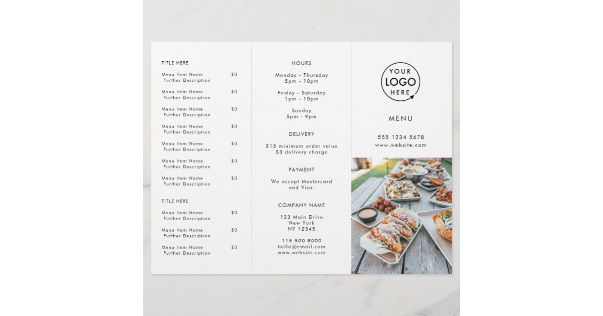 Restaurant Takeout | Modern Photo Takeaway Menu | Zazzle