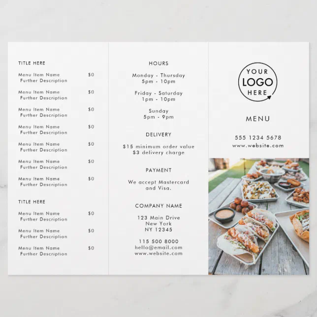 Restaurant Takeout | Modern Photo Takeaway Menu | Zazzle