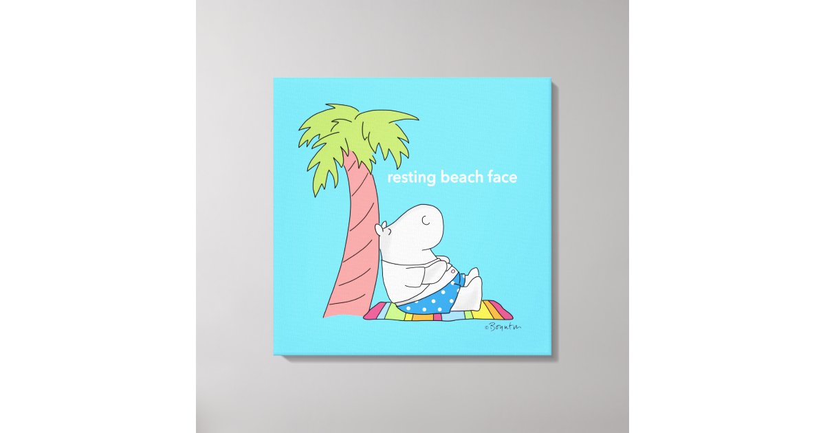 RESTING BEACH FACE Belly Button Hippo Boynton Canvas Print | Zazzle