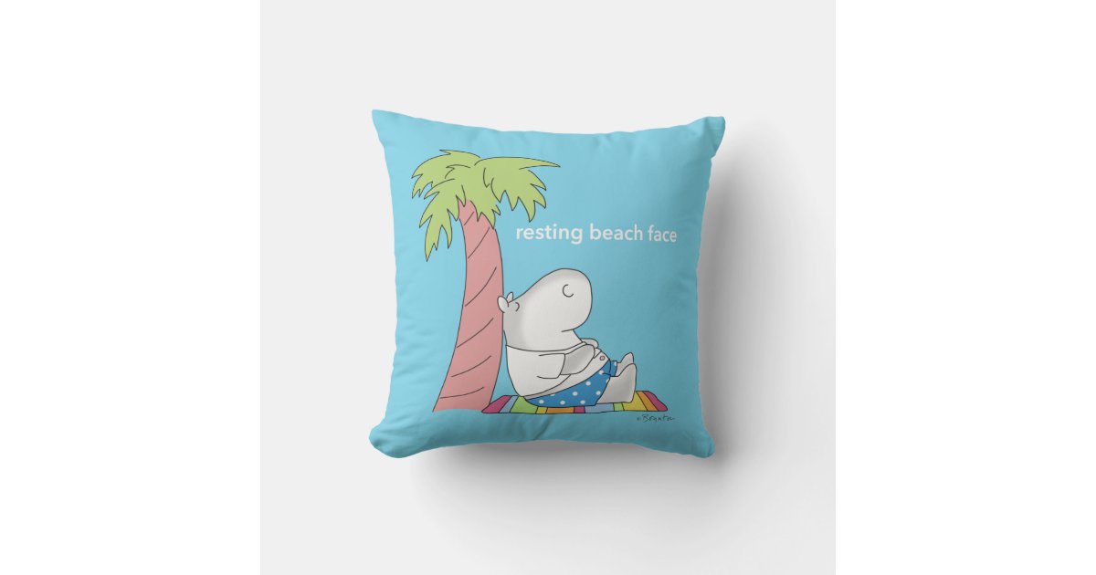 RESTING BEACH FACE Belly Button Hippo Boynton Outdoor Pillow | Zazzle