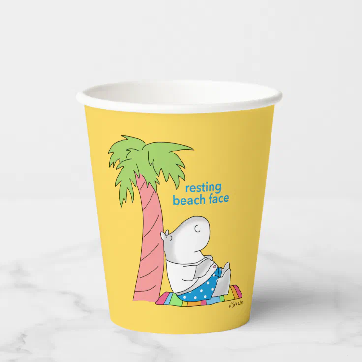 RESTING BEACH FACE Belly Button Hippo Boynton Pape Paper Cups | Zazzle