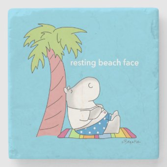 RESTING BEACH FACE Belly Button Hippo Boynton Stone Coaster | Zazzle