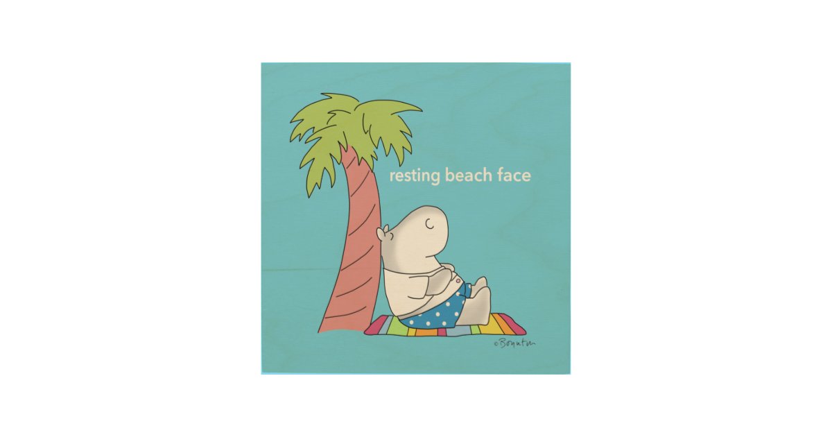 RESTING BEACH FACE Belly Button Hippo Boynton Wood Wall Art | Zazzle
