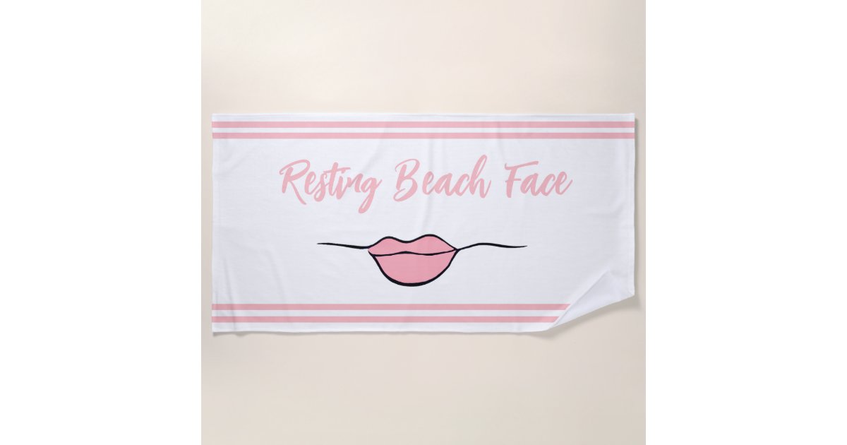 Resting Beach Face Lips White and Pink Beach Towel | Zazzle