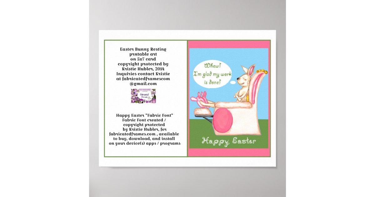 Resting Easter Bunny Happy Easter Fabric Font Card Poster | Zazzle
