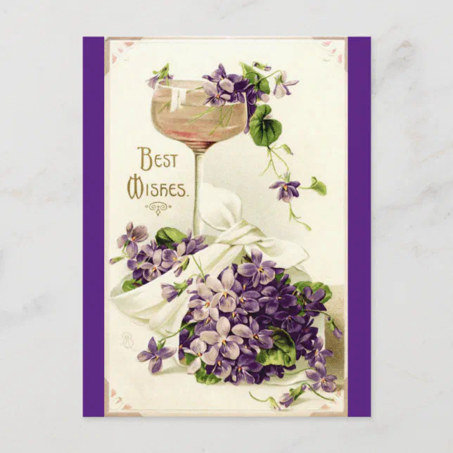 Restored Vintage Purple Best Wishes Postcard | Zazzle