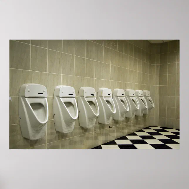 restroom interior with urinal row poster | Zazzle
