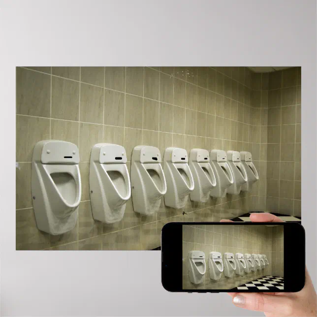restroom interior with urinal row poster | Zazzle