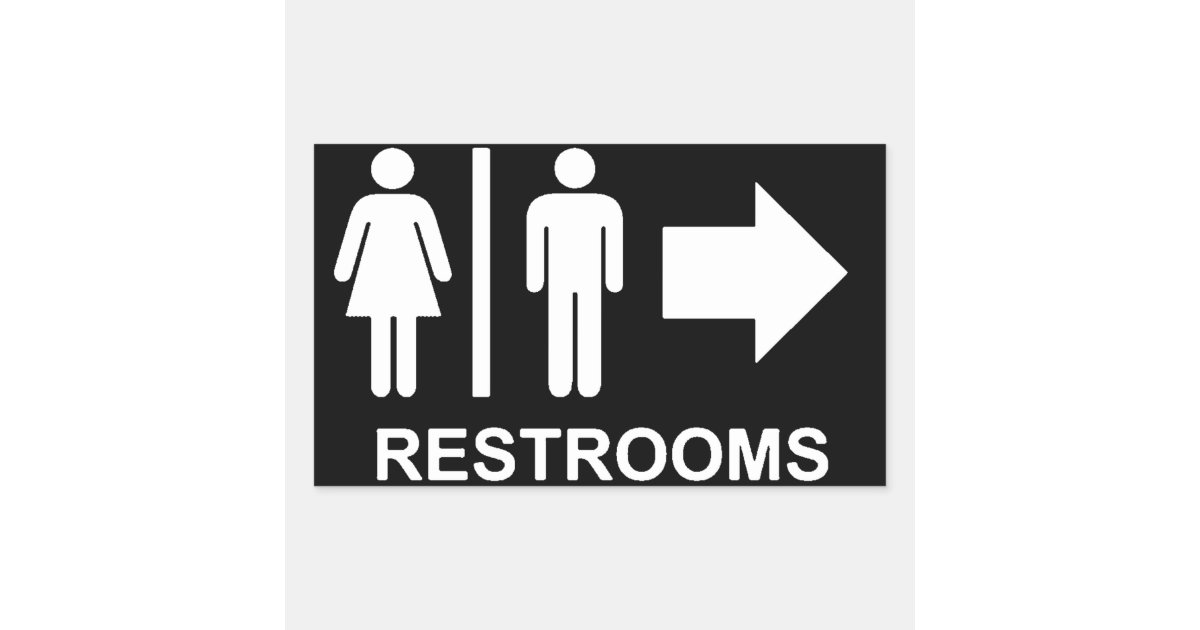 Restroom sign arrow rectangular sticker | Zazzle