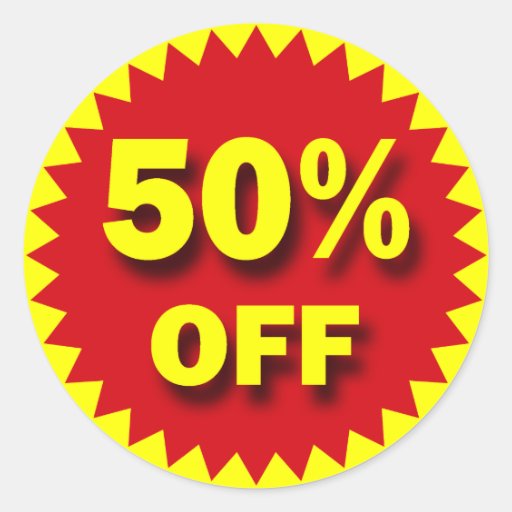 RETAIL SALE BADGE - 50% OFF ROUND STICKER | Zazzle