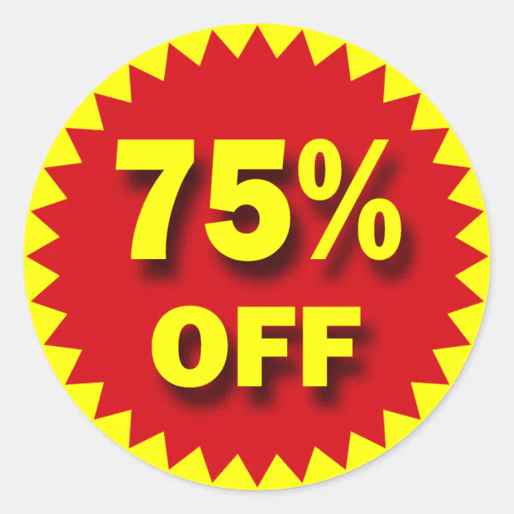 RETAIL SALE BADGE - 75% OFF CLASSIC ROUND STICKER | Zazzle