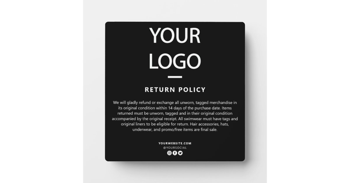 Retail Store/Boutique Return Policy Sign Plaque | Zazzle
