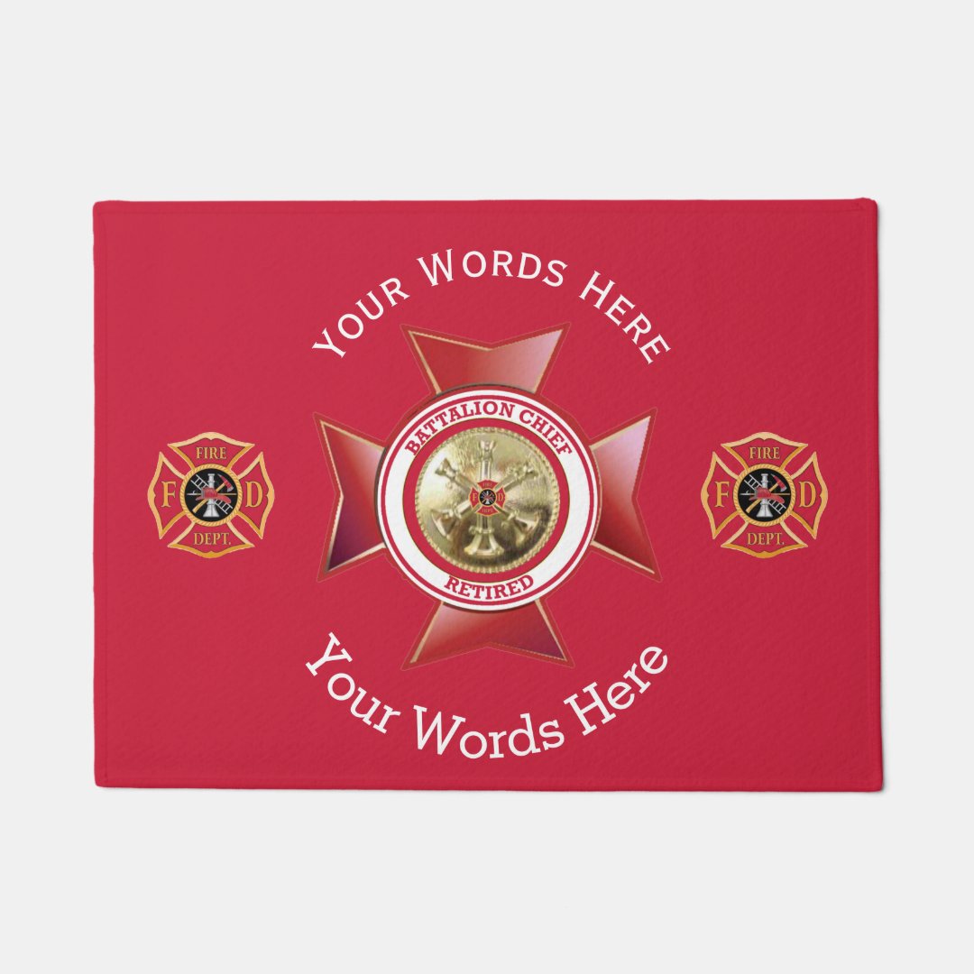 Retired Battalion Chief 3 Bugle Custom Doormat | Zazzle