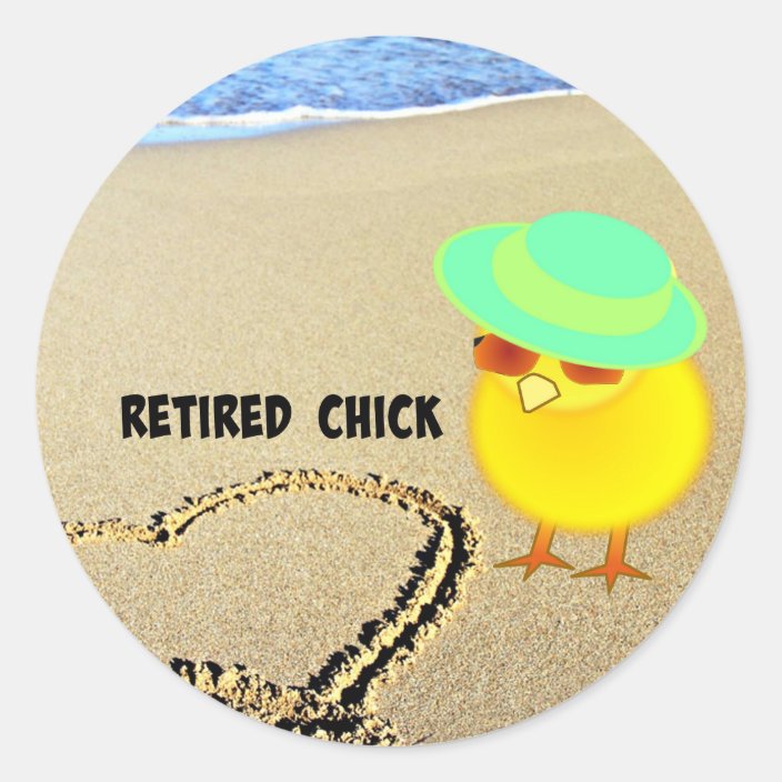 Retired Chick at the Beach Classic Round Sticker | Zazzle.com