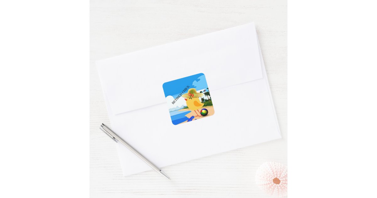 Retired Chick...at the beach, Square Sticker | Zazzle