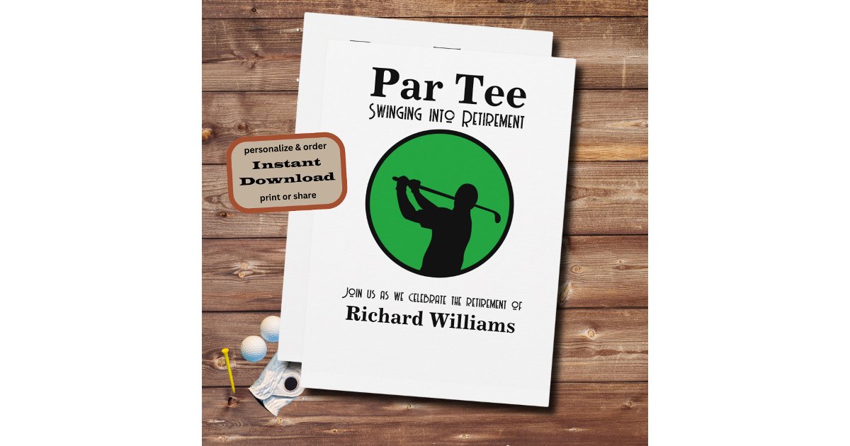 Retired Golf Player Swinging into Retirement Invitation | Zazzle