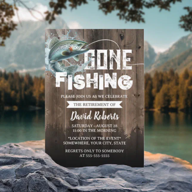 Retired Gone Fishing Outdoors Man Retirement Invitation | Zazzle