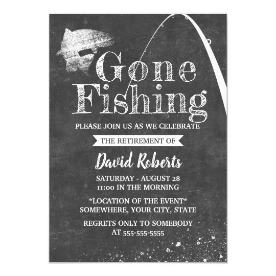 Retired Gone Fishing Rustic Chalkboard Retirement Invitation | Zazzle.com