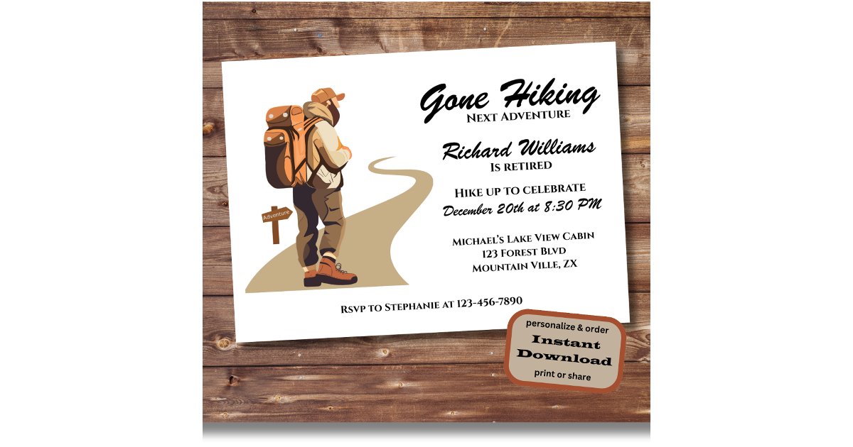 Retired Gone Hiking Next Adventure Retirement Invitation | Zazzle