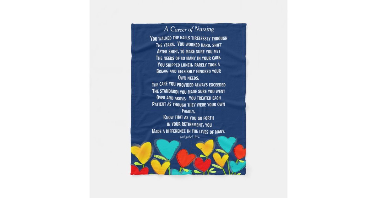 Retired Nurse Poem Fleece Blanket Navy | Zazzle