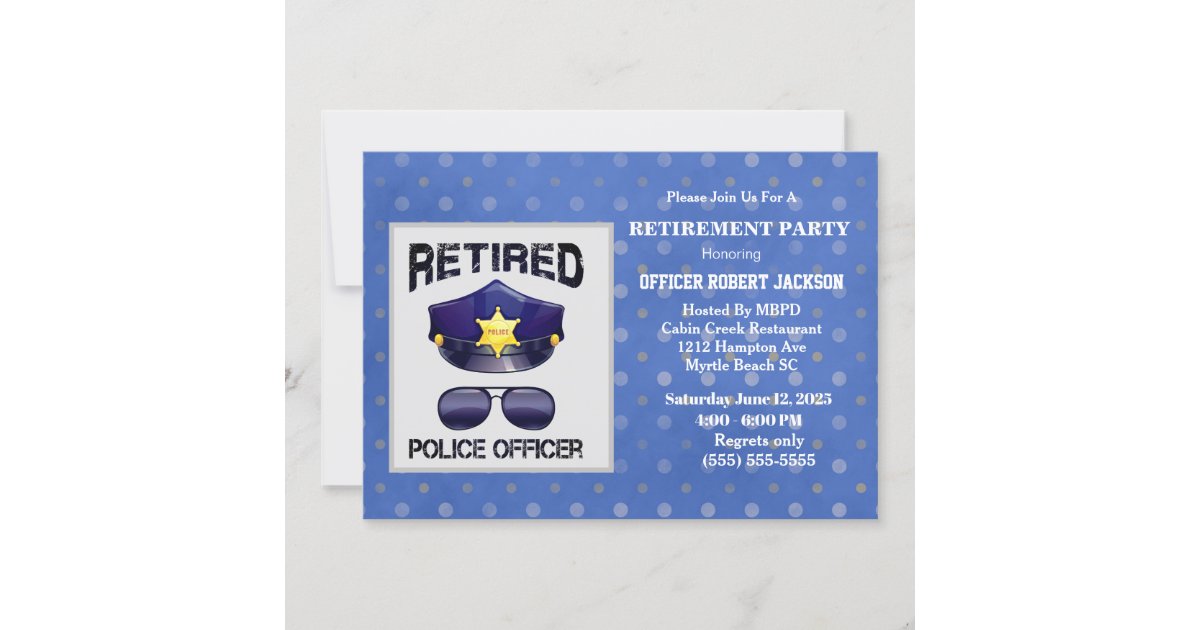 Retired Police Officer -Hat and Sunshades Invitation | Zazzle