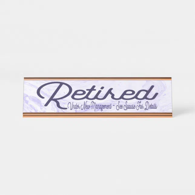 Retired Retirement New Management Purple Marble Desk Name Plate | Zazzle