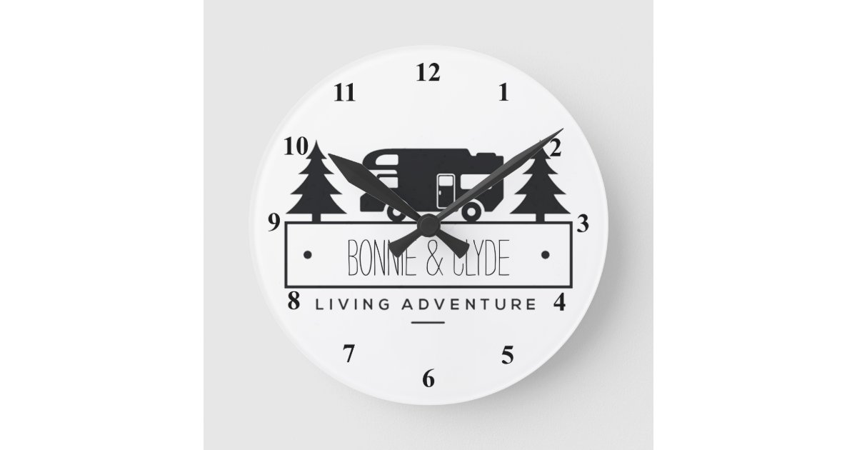Retired RV | Camping Campers Personalized Names Round Clock | Zazzle