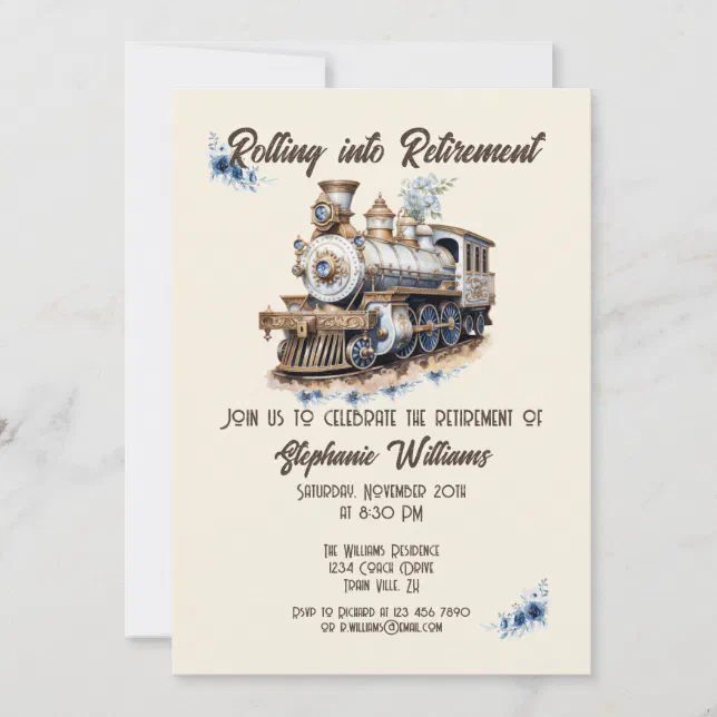 Retired Travel Theme Rolling into Retirement Train Invitation | Zazzle