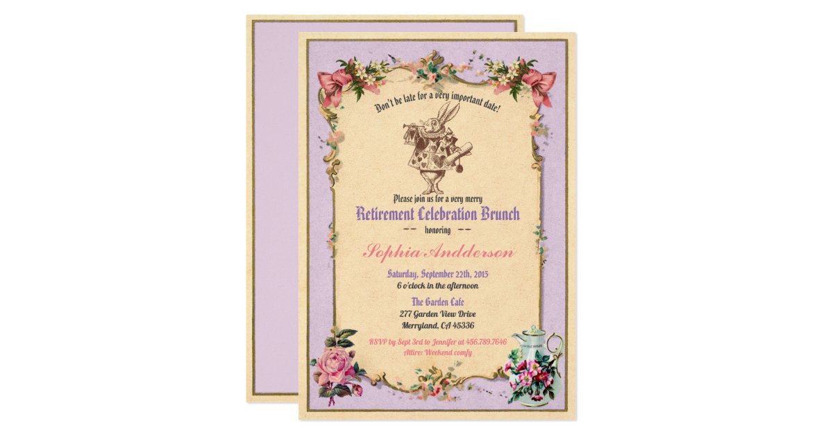 Retirement afternoon tea party invitation purple | Zazzle.com