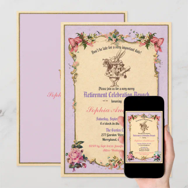 Retirement afternoon tea party invitation purple | Zazzle