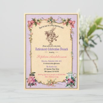 Retirement afternoon tea party invitation purple | Zazzle