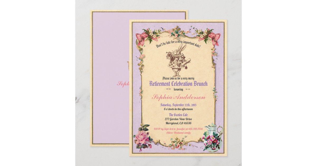 Retirement afternoon tea party invitation purple | Zazzle