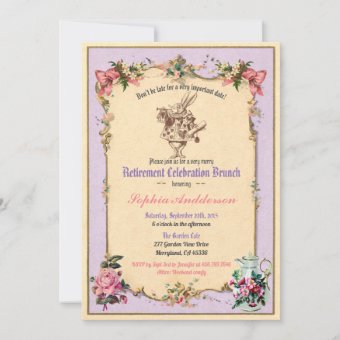 Retirement afternoon tea party invitation purple | Zazzle