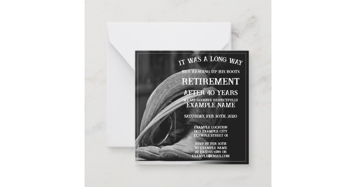 Retirement announcement with cowboy hat and boots | Zazzle