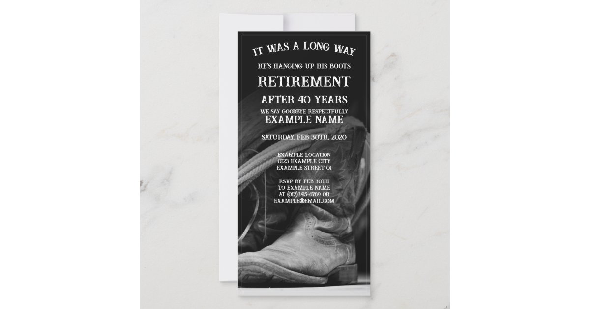 Retirement announcement with cowboy hat and boots | Zazzle