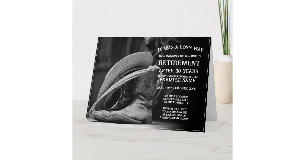 Retirement announcement with cowboy hat and boots | Zazzle